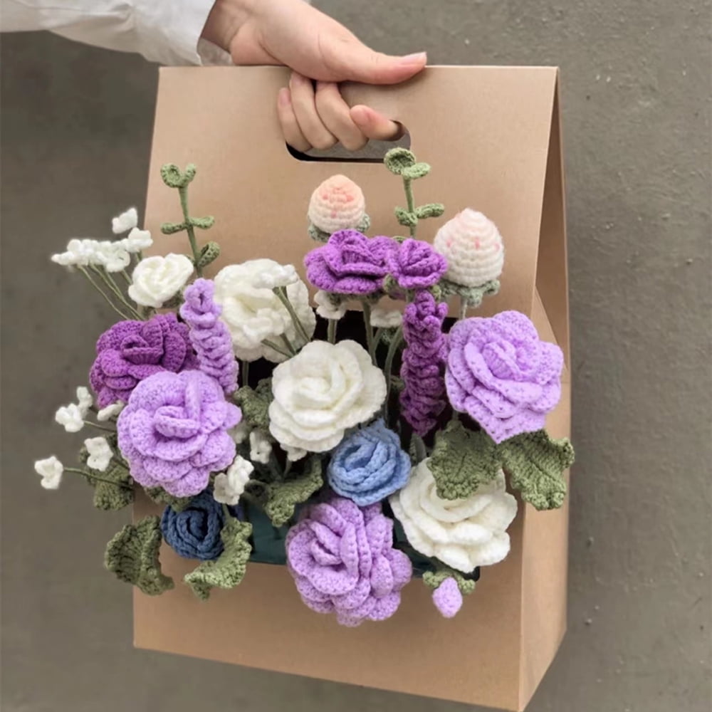 Creative flowers/hand-woven bouquets/diy crocheted self-made wool roses ...