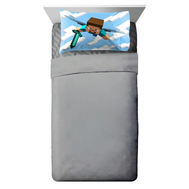 Minecraft Day And Night Gray Kids Full Bed Sheet Set, Gaming Bedding ...