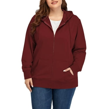 Doublju Women's 3 Color Block Pocket Zip-Up Hoodie Jacket for Women with Plus Size - Walmart.com