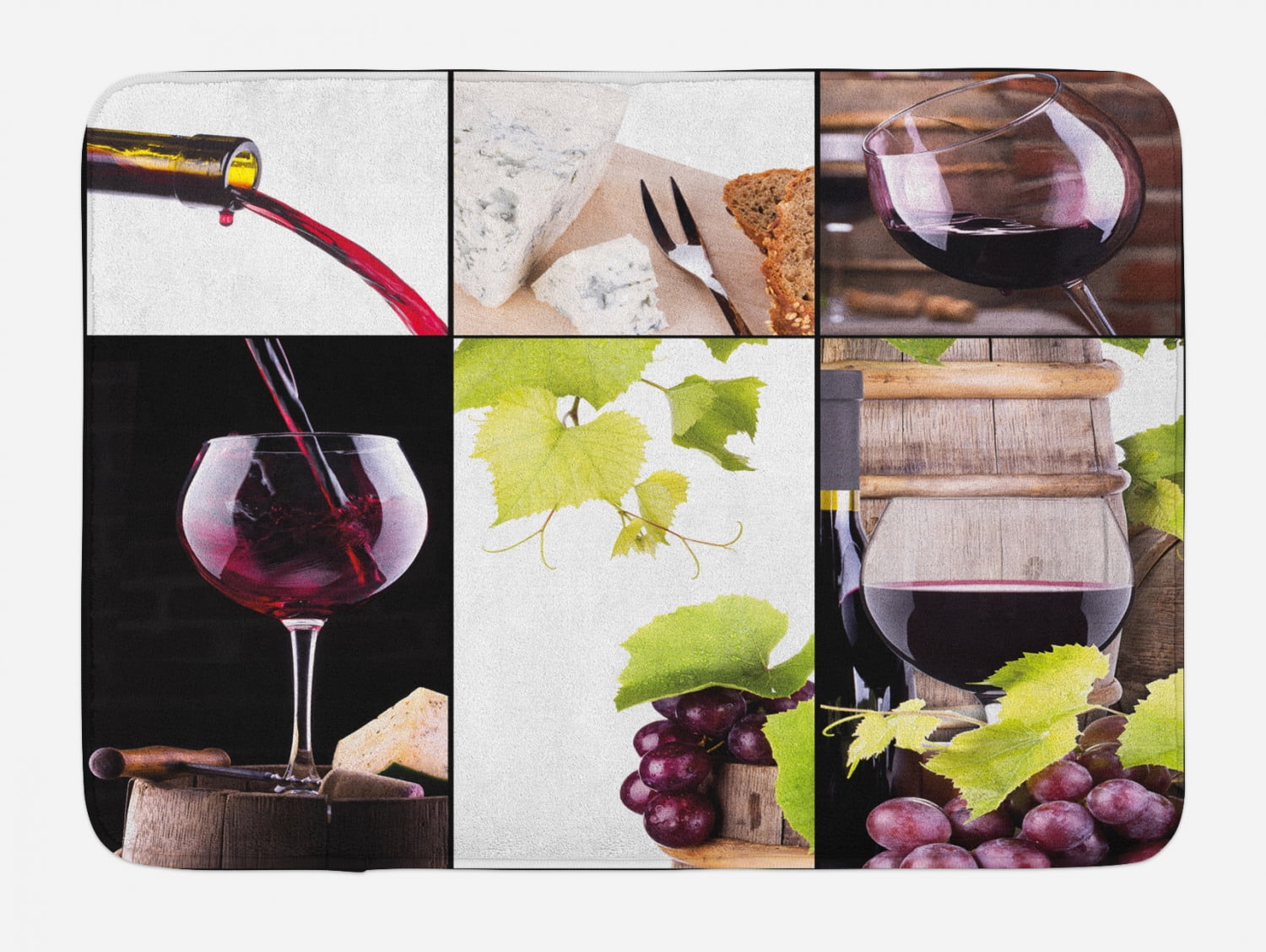 Wine Bath Mat, Wine Collage with Barrel Bottle Wineglass Grape Gourmet ...