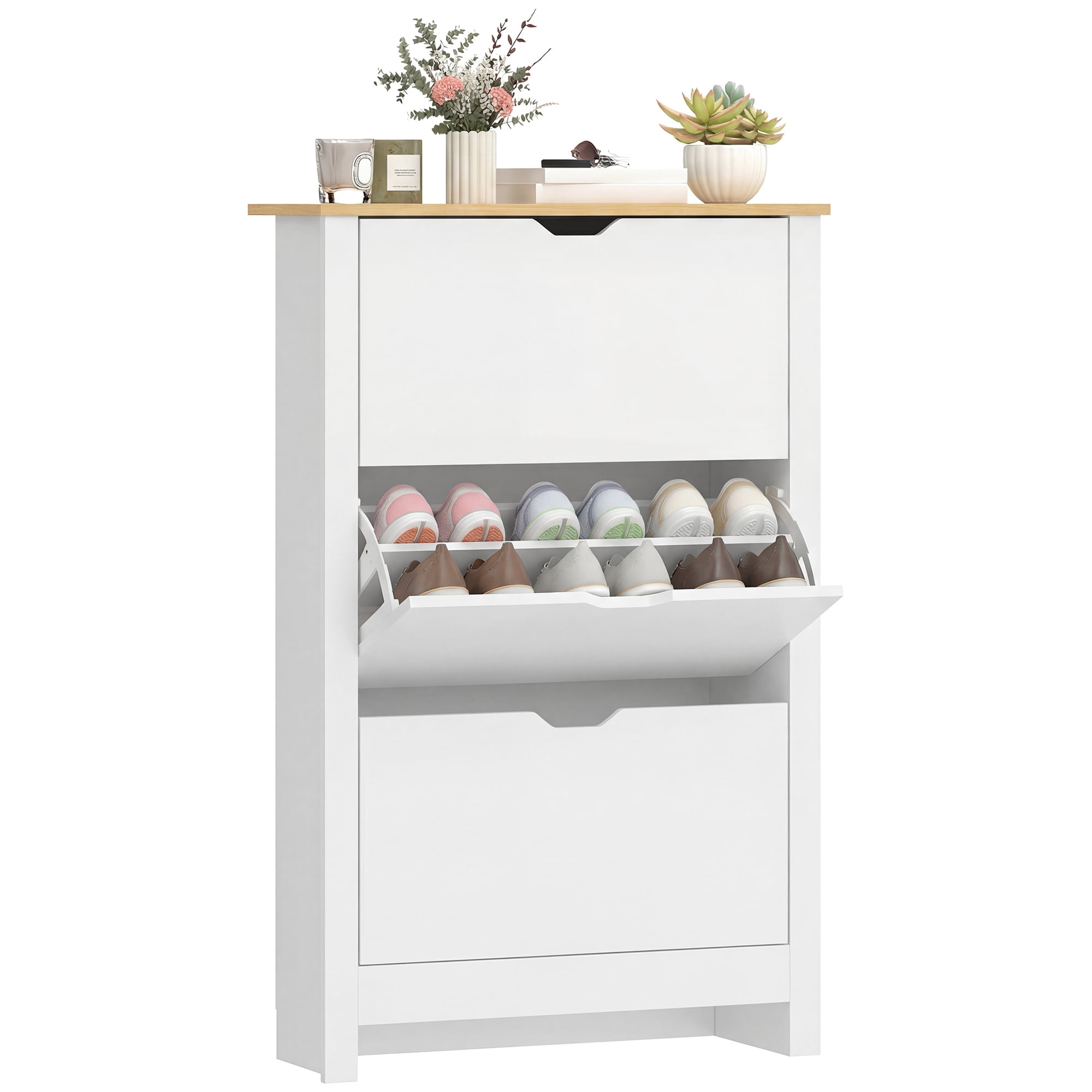 Homcom Narrow Shoe Cabinet For Entryway W/ 3 Flip Drawers Adjustable Shelf 28.3 X 10.2 X 44.1