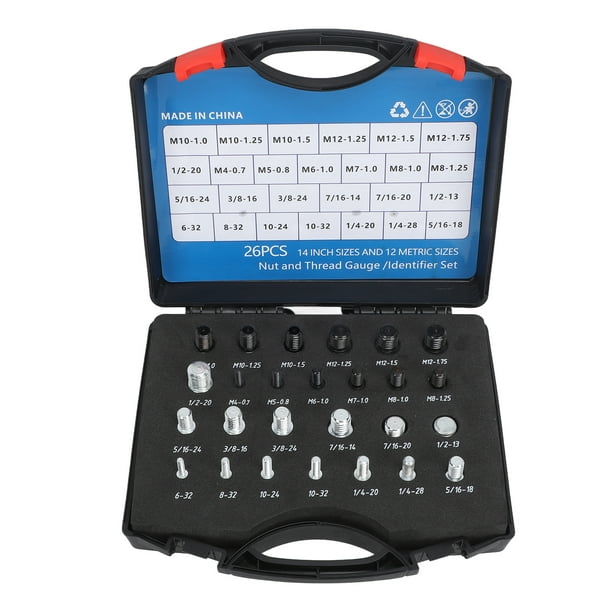 Comprobador de roscas para tuercas y pernos, 26 piezas Kit de comprobador de roscas para tuercas ...