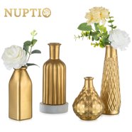 Gold Metallic Vase Set - Round Ceramic Table Decor, 3Pc, Large, Medium ...