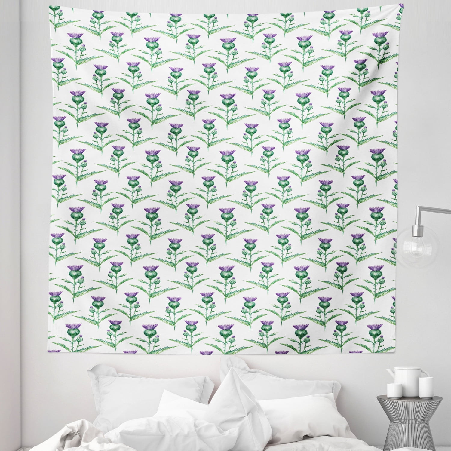 Thistle Tapestry, Hand-Drawn Watercolor Effect Botanical Print of Milk ...