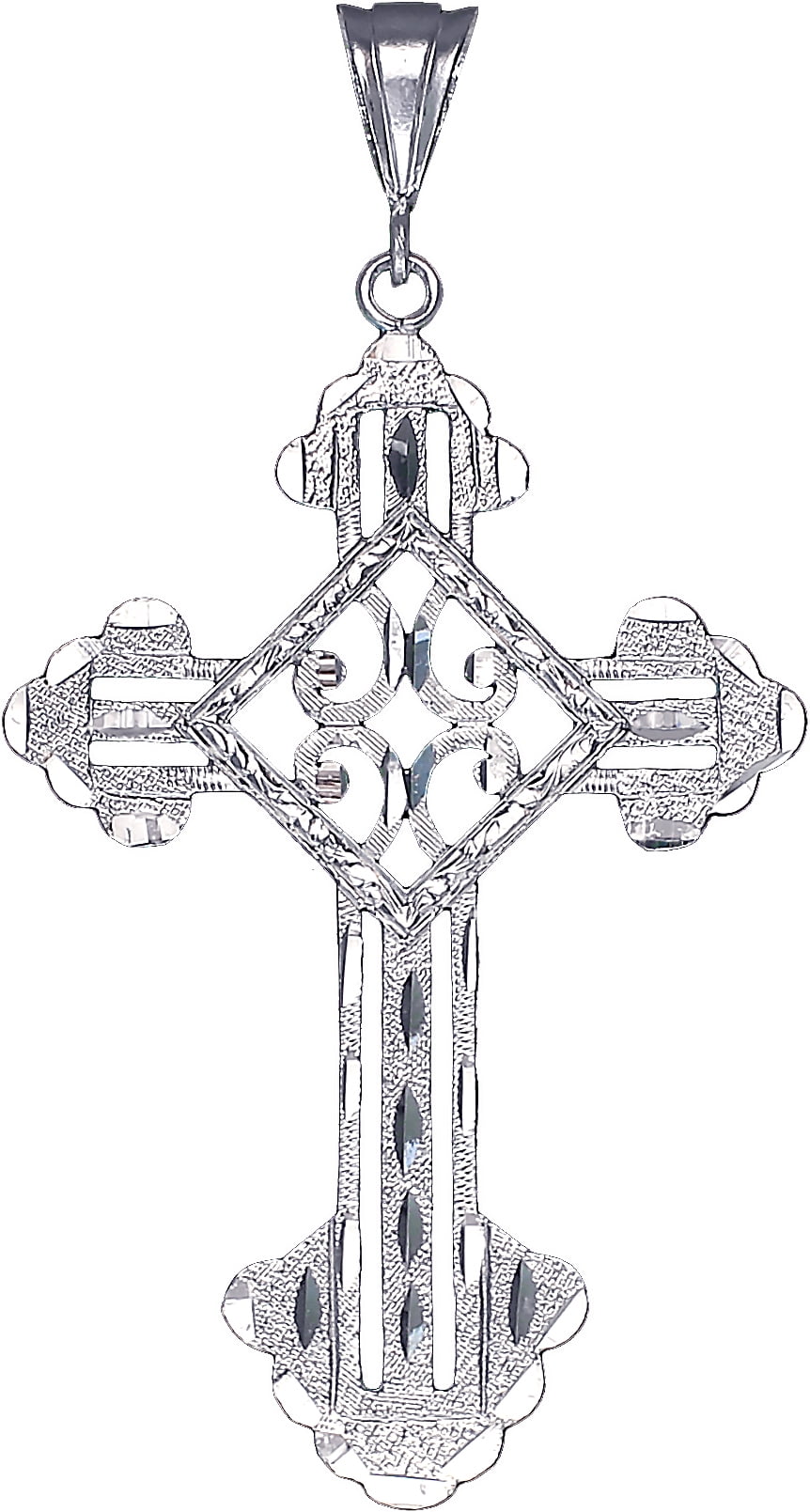 Large Sterling Silver Cross without Jesus Pendant Necklace with Diamond ...