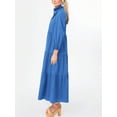 Blue Shirt Dress With Collar, Button Front, 3/4 Puffed Sleeves And ...