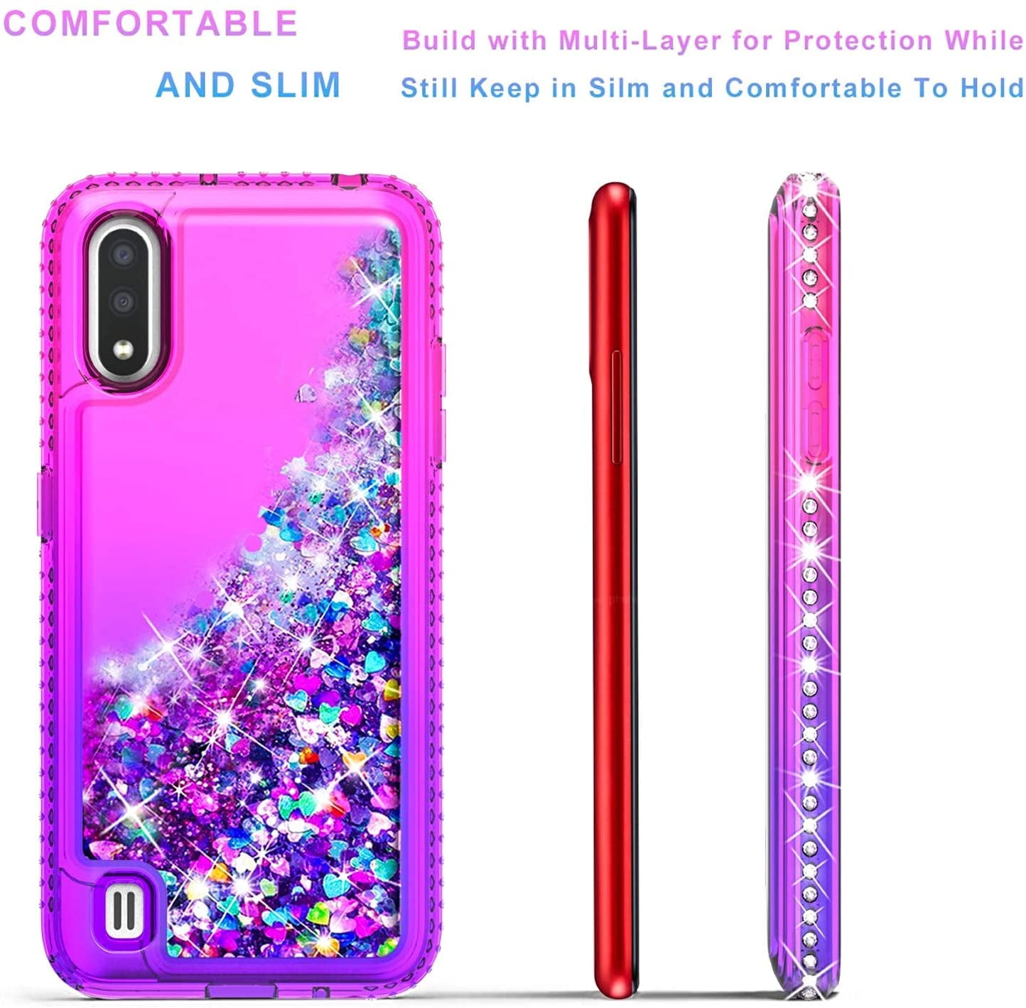 Samsung Galaxy A01 Phone Case, Liquid Floating Glitter Quicksand Bling ...