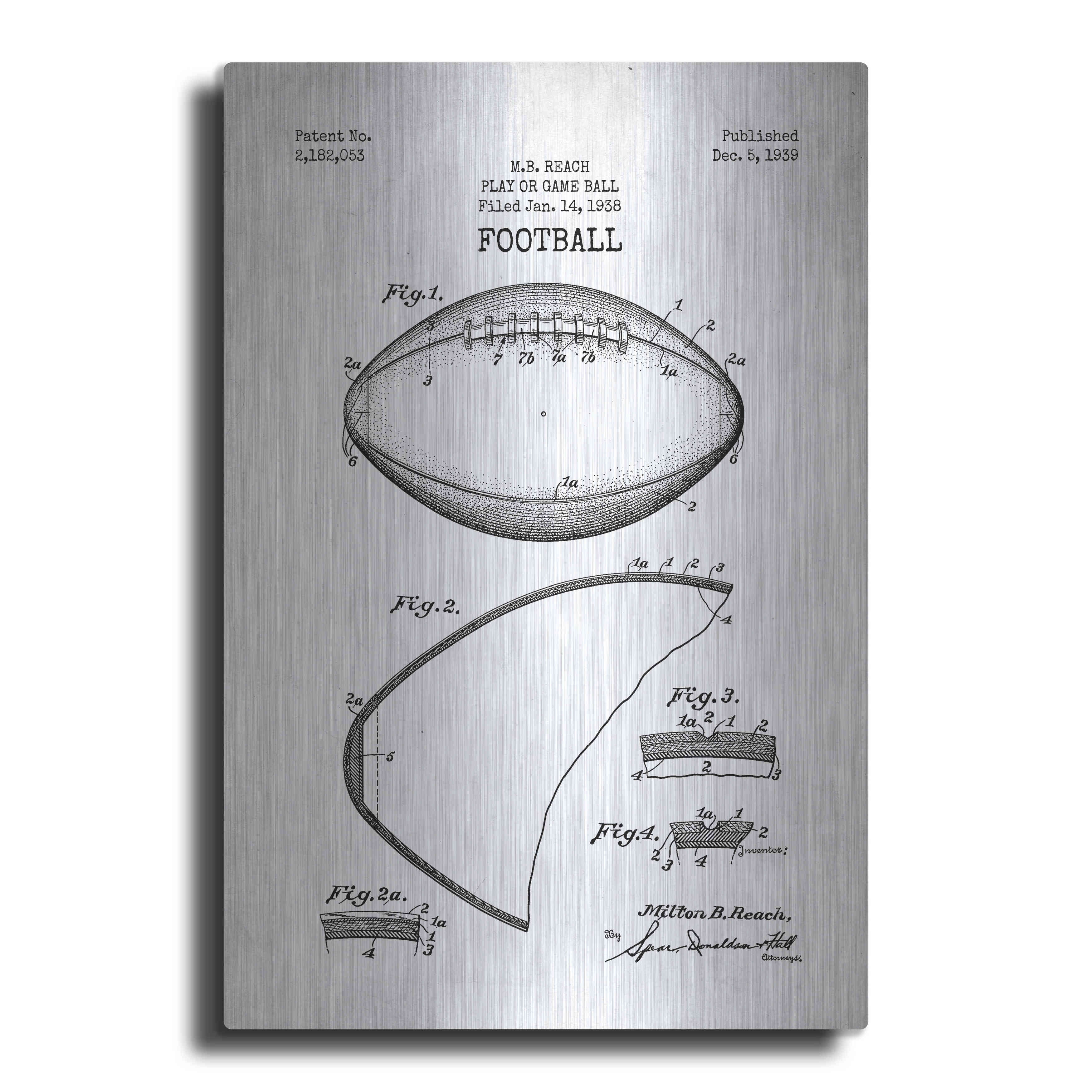 Luxe Metal Art 'Football Blueprint Patent White' Metal Wall Art, 24"x36 ...