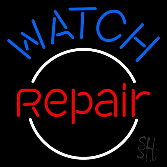 Blue Watch Repair LED Neon Sign 16 x 16 - inches, Clear Edge Cut ...