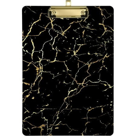 RYLABLUE 3D Golden Stroke Black Marble Clipboard Hardboard Wood Nursing ...