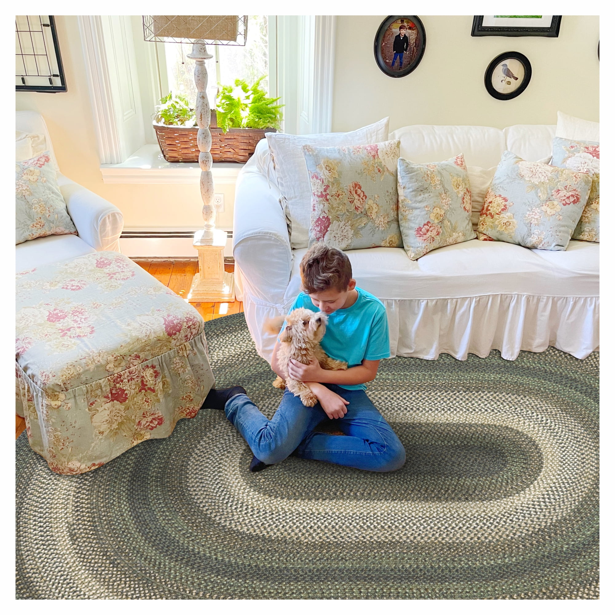 Homespice Cedar Ridge 6x9' Green Oval Braided Rug, Washable Dining Room ...