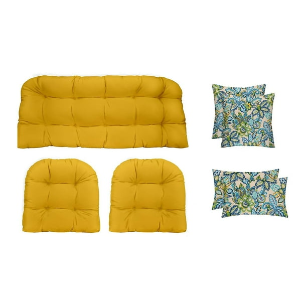 RSH Décor Indoor Outdoor 7 Piece Tufted Wicker Cushion Set + Pillows ...