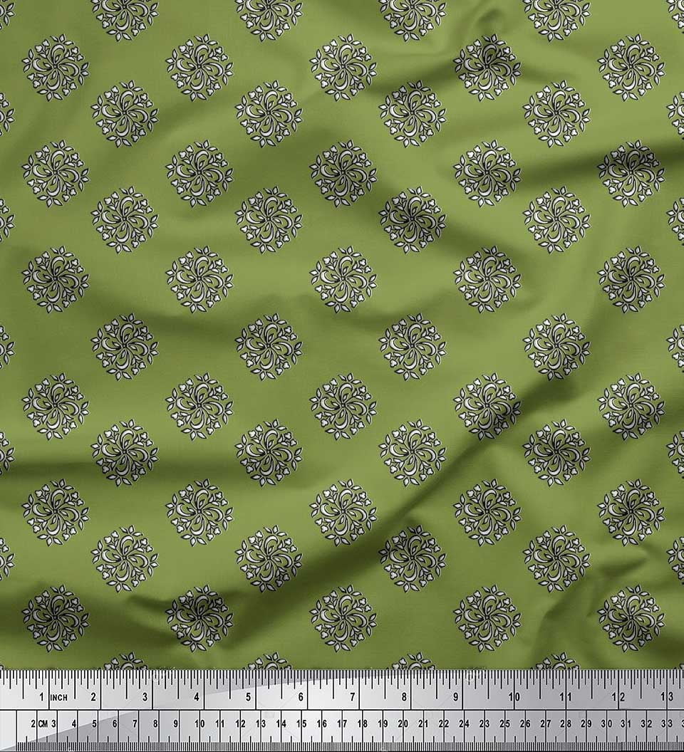 Soimoi Japan Crepe Satin Fabric Floral Block Print Fabric by The Yard ...