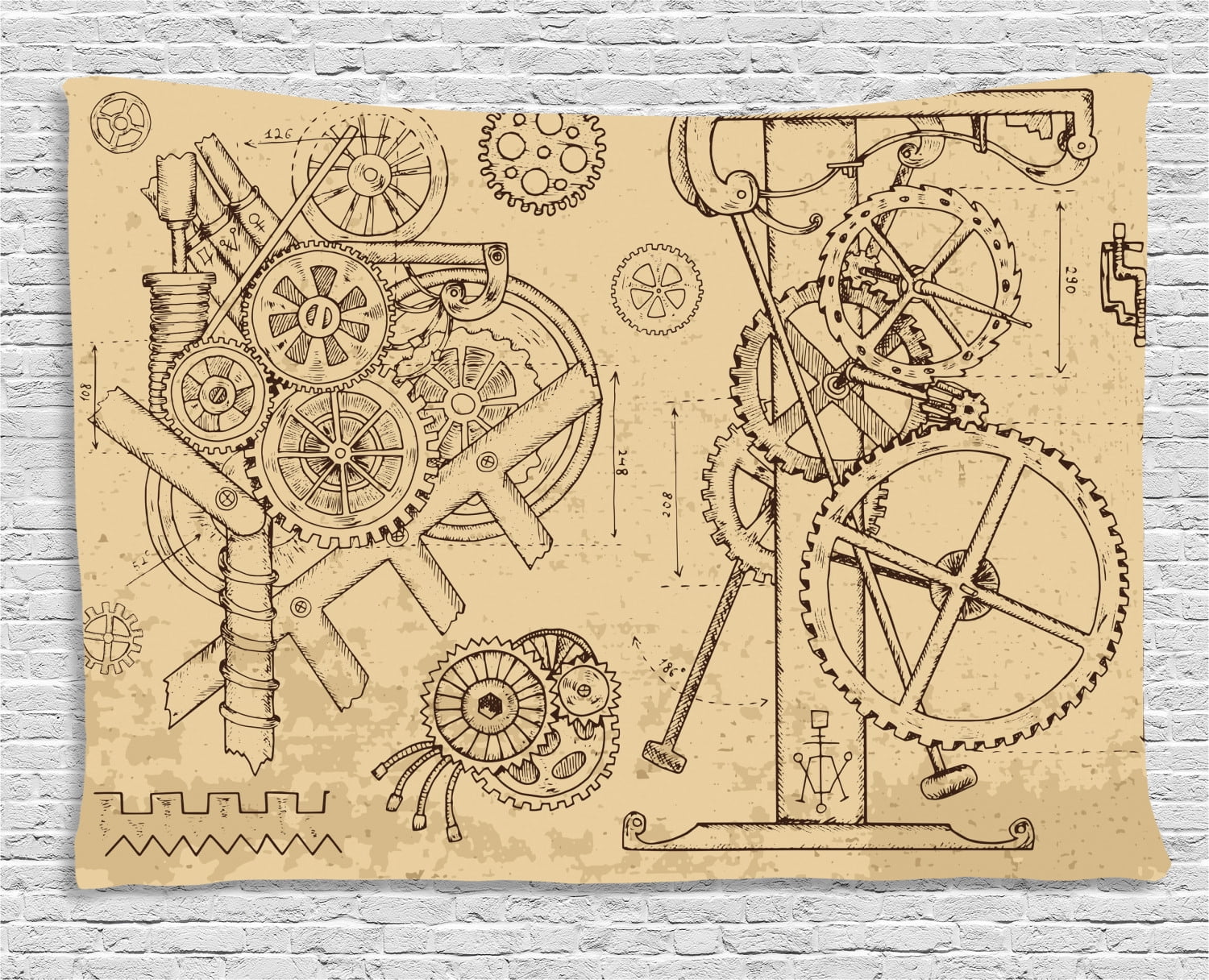 Steampunk Tapestry, Retro Hand-Drawn Infographic of Mechanisms and ...