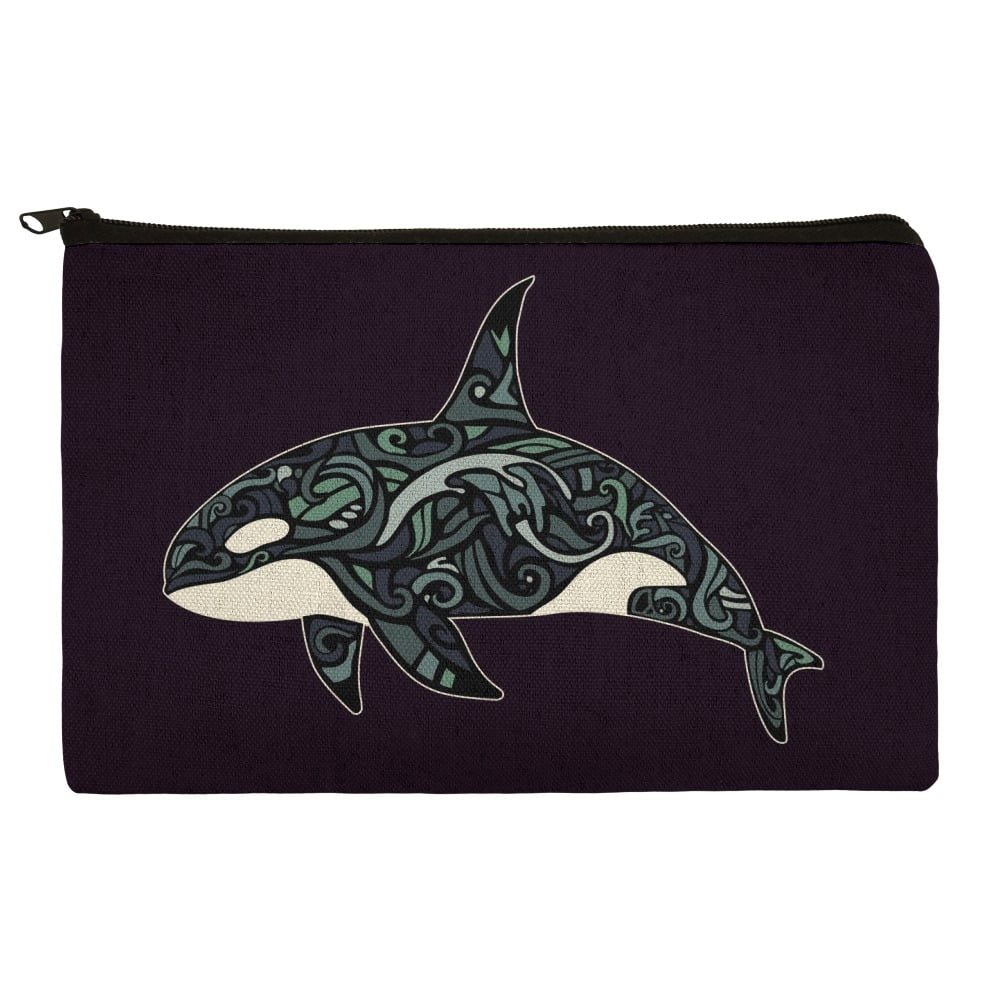 Killer Whale Orca with Waves Pencil Pen Organizer Zipper Pouch Case ...