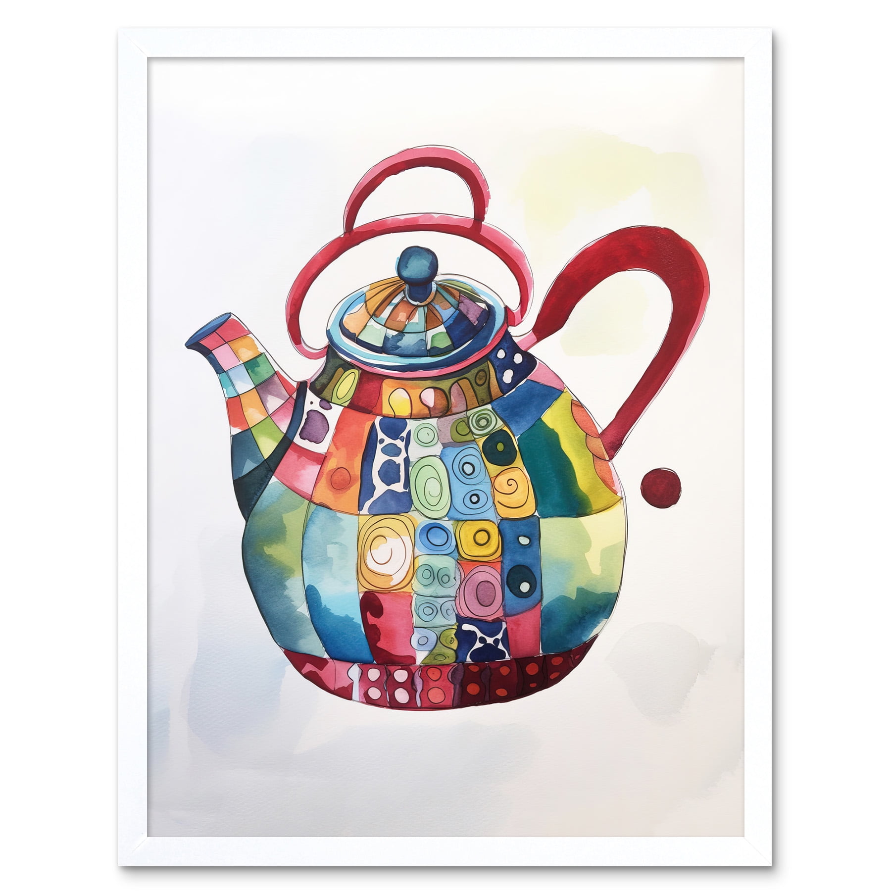 Enamelled Patterned Tea Kettle Teapot Folk Art Watercolour Painting Art ...