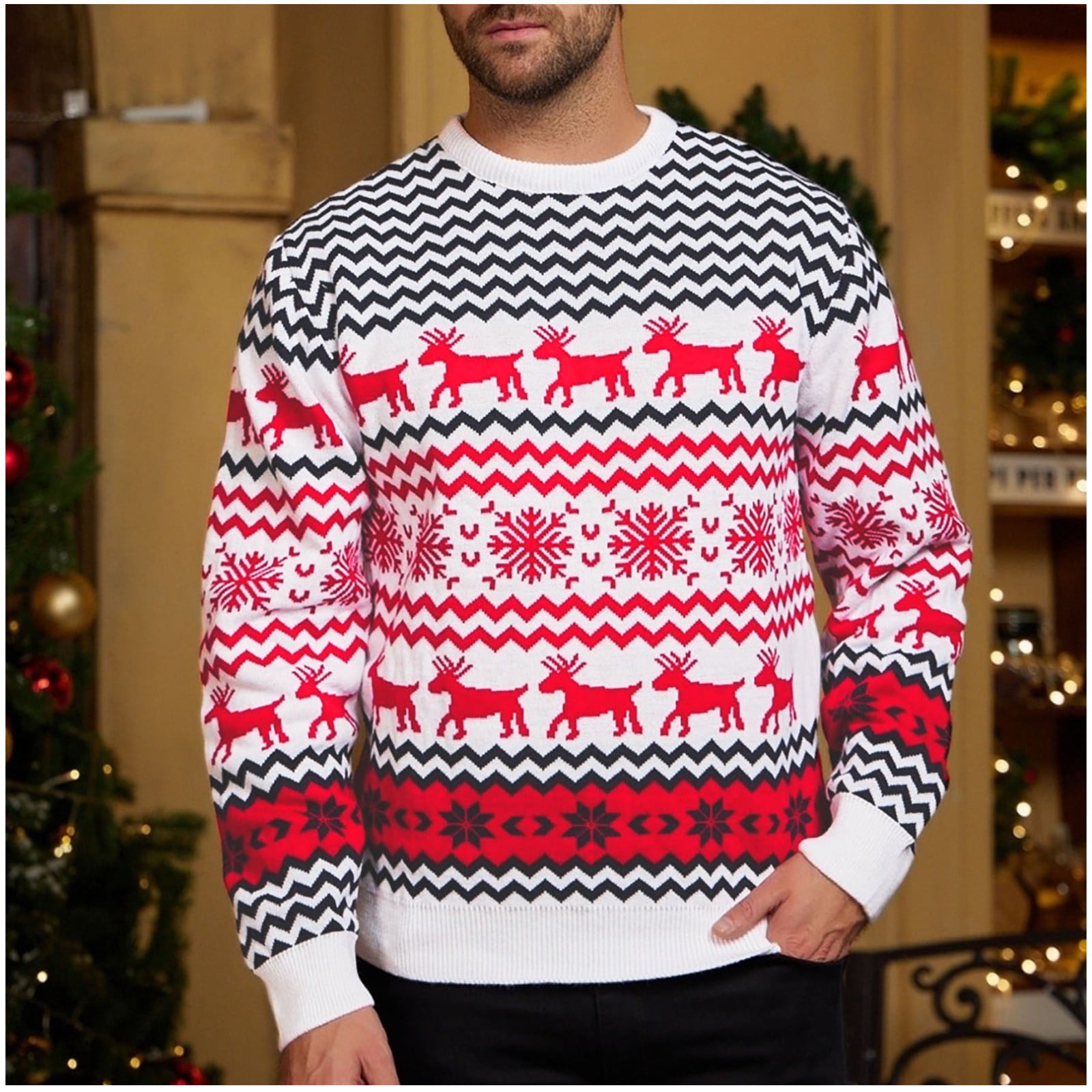 Styesk Sweaters For Men Mens Christmas Long Sleeve Round-Neck Casual Faddish Keep Warm Pullover Sweater