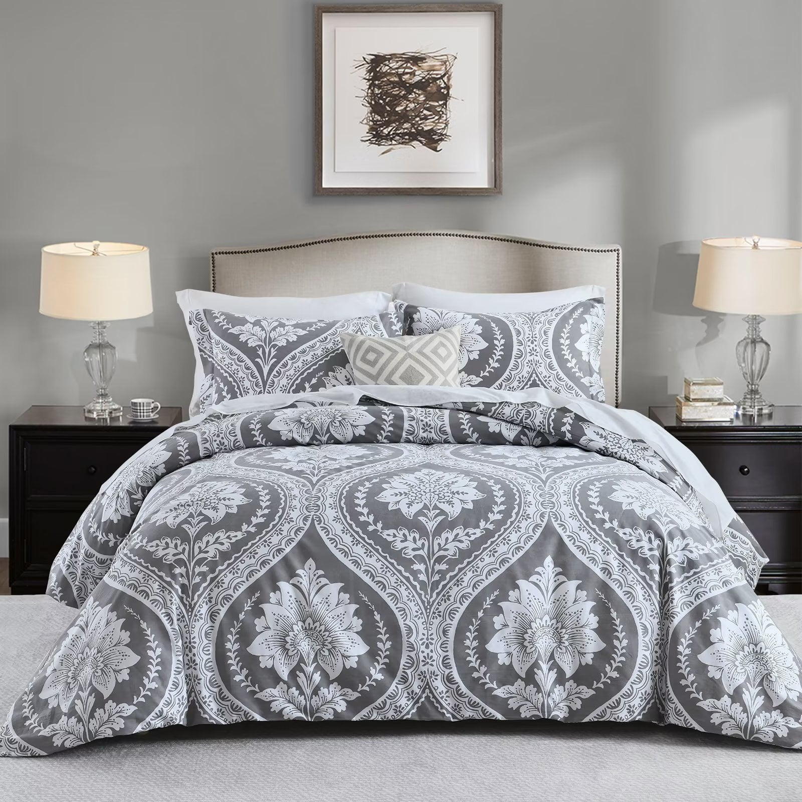 Bedduvit 100% Cotton Duvet Cover Set - 400 Thread Count Damask Floral ...