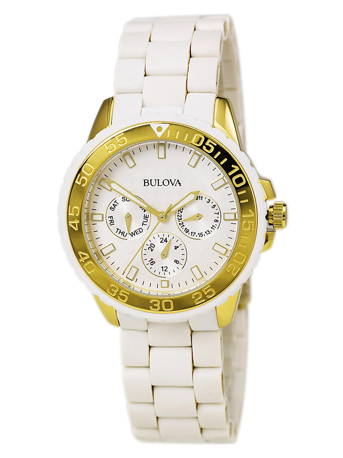 98N102 Women's Sport White Dial White Rubber & Steel Bracelet Watch ...