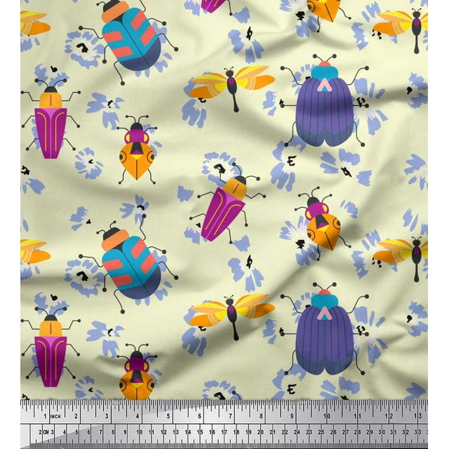 Soimoi Poly Georgette Fabric Floral & Insects Clip Art Print Fabric by ...
