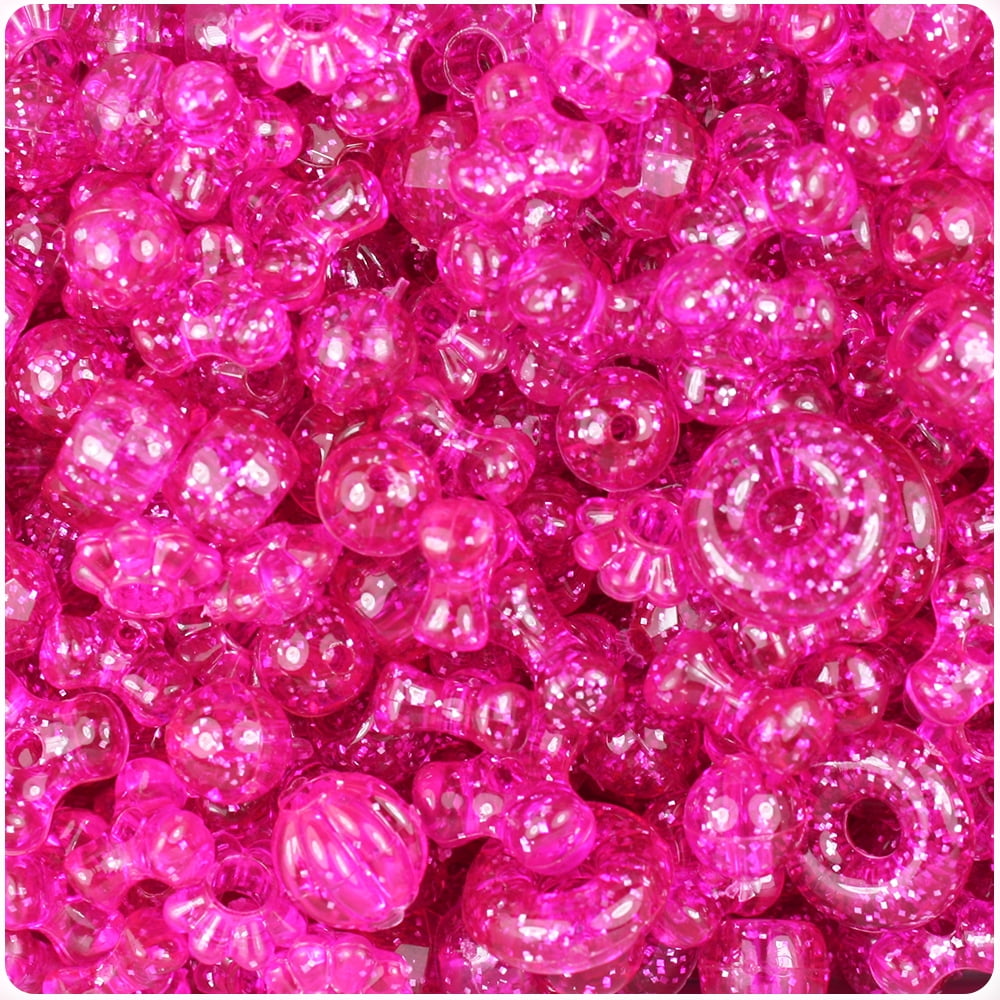 BeadTin Hot Pink Sparkle Plastic Craft Bead Mix (4oz) - Walmart.com