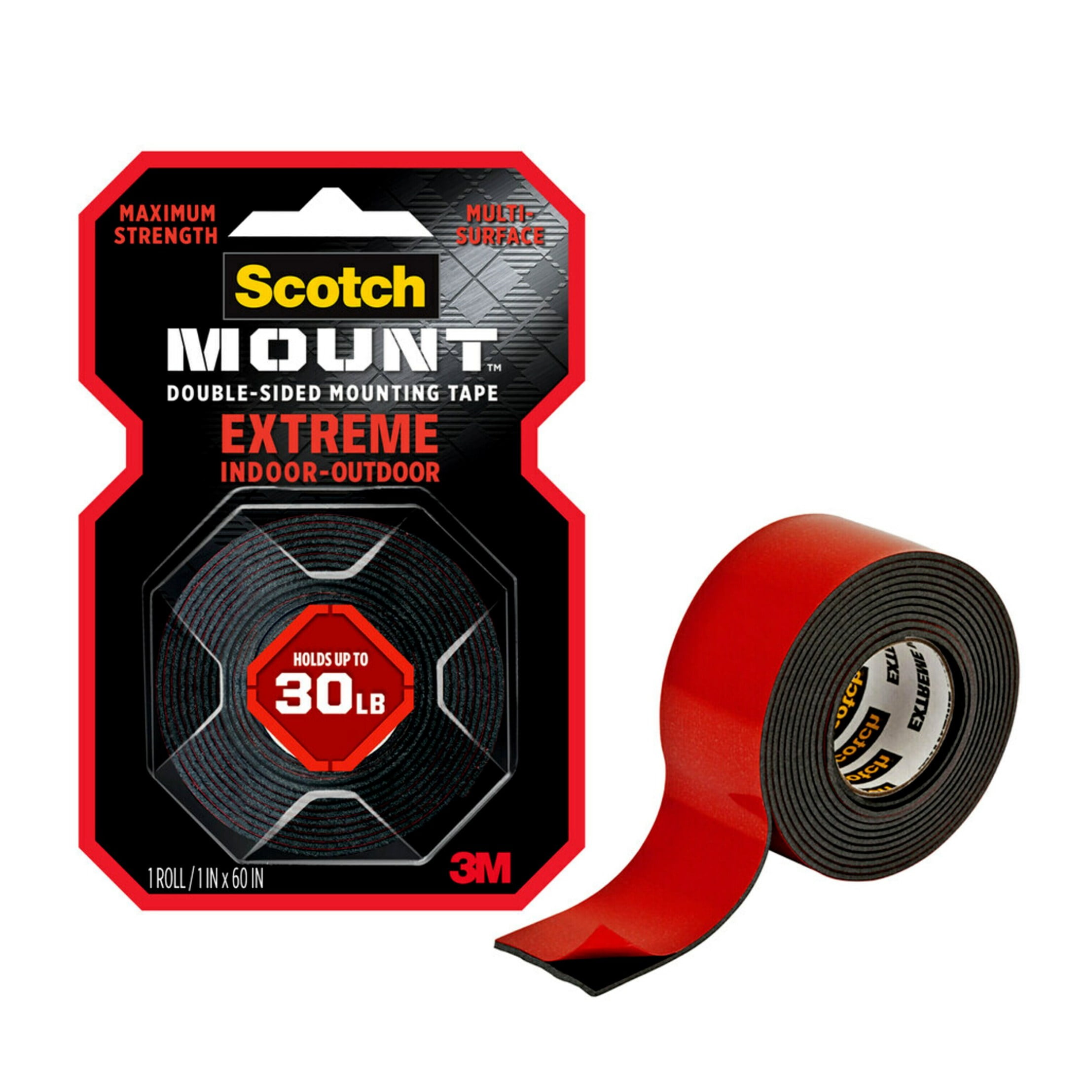 Free Shipping Scotch Mount Extreme Double Sided Mounting Tape Indoor and Outdoor Use 1 in x 60 in Holds 30 lbs 3 Rolls Walmart Walmart