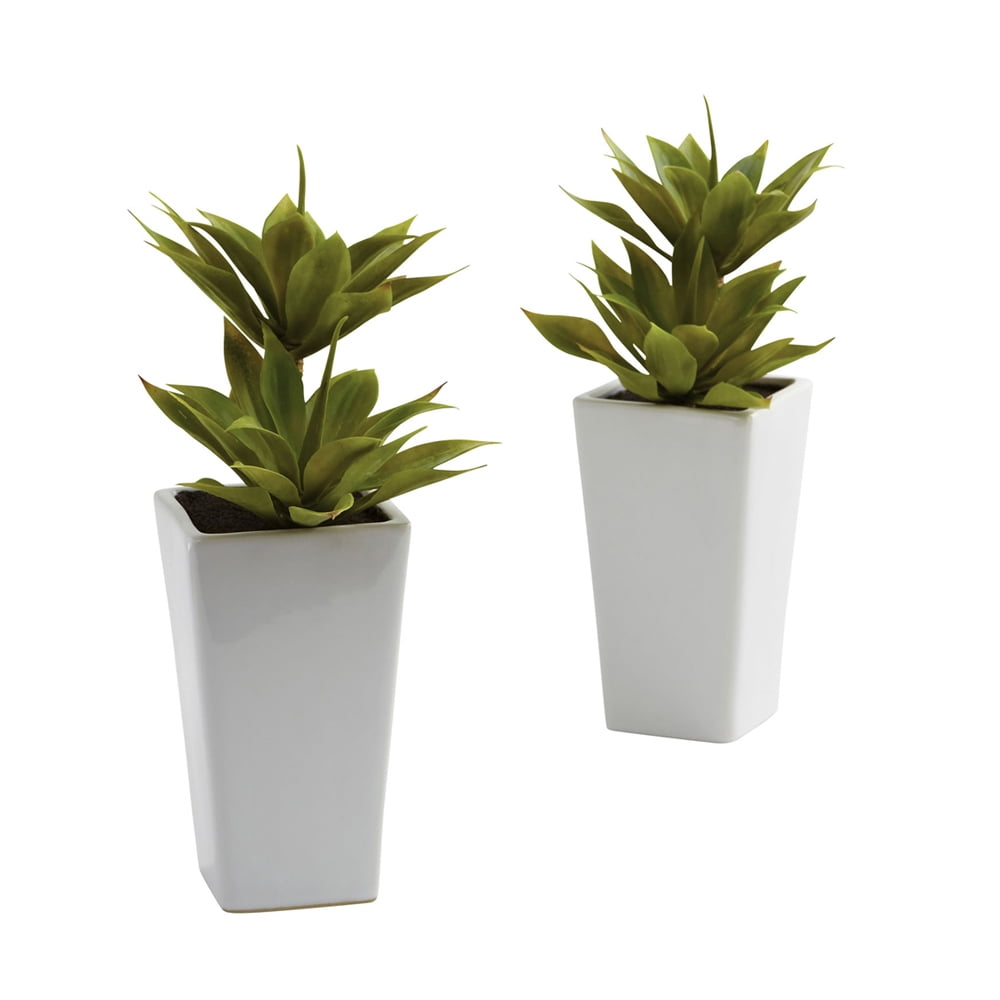 Nearly Natural Double Mini Agave with Planter - Set of 2 - Walmart.com