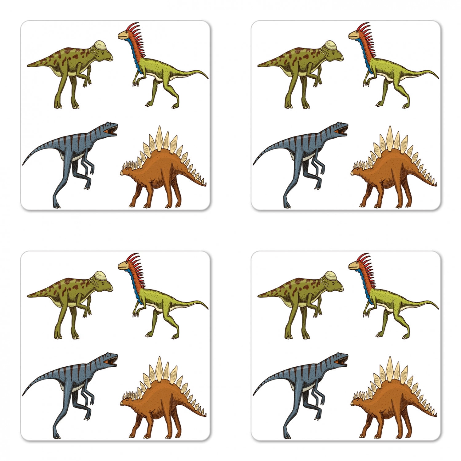 Dinosaur Coaster Set of 4, Wild Fossils Prehistoric Scary Animals ...