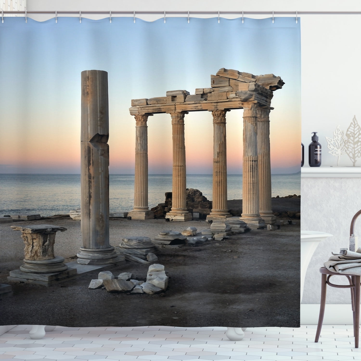Ambesonne Architecture Shower Curtain, Greece Pillars, 69"Wx70"L ...