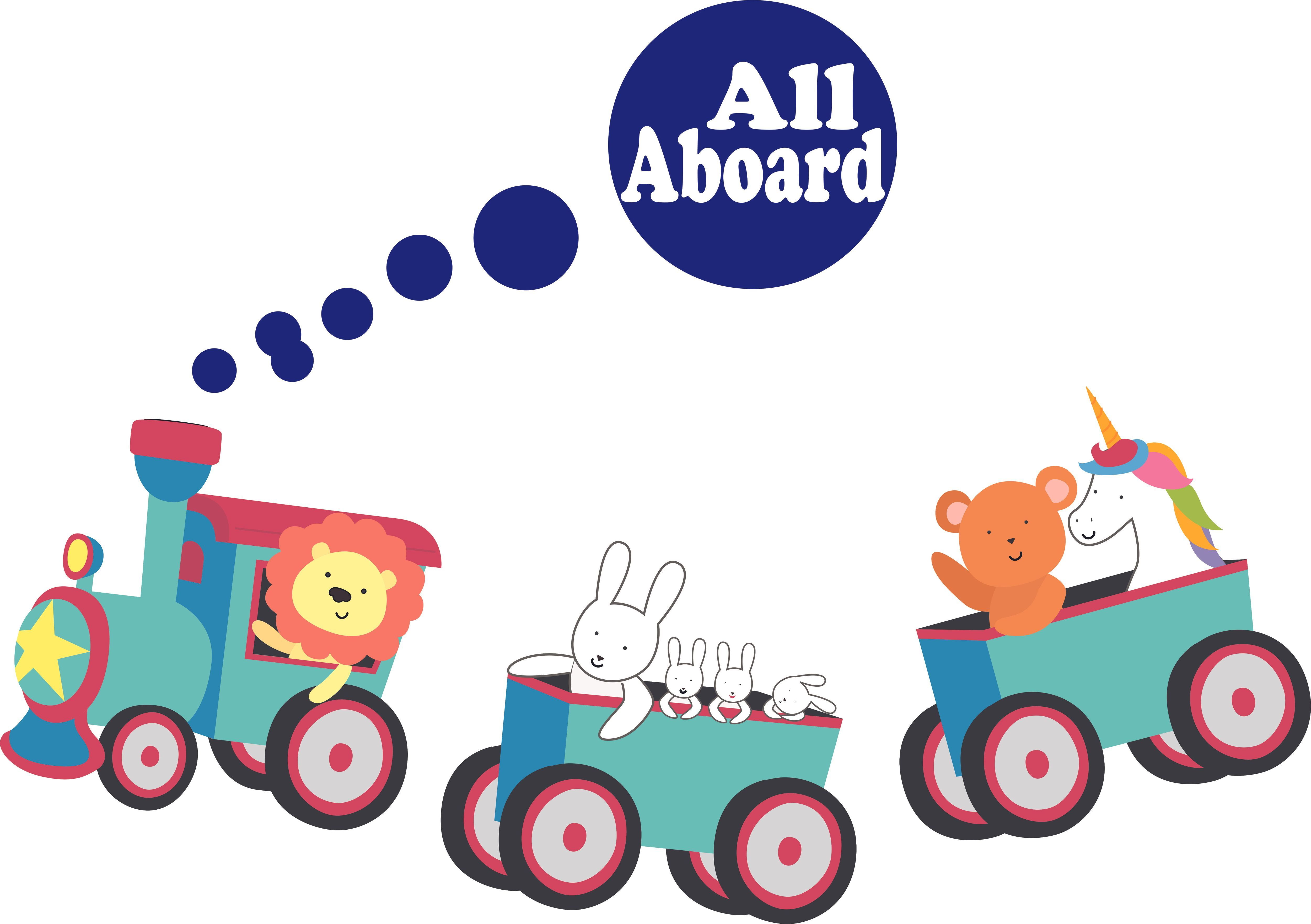 Lion Unicorn All Aboard Animals Trains Decors Wall Sticker Art Design ...