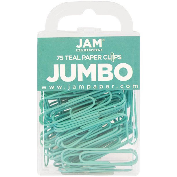 JAM Paper Jumbo Paper Clips, Teal Blue, 1 inch, 75/Pack - Walmart.com