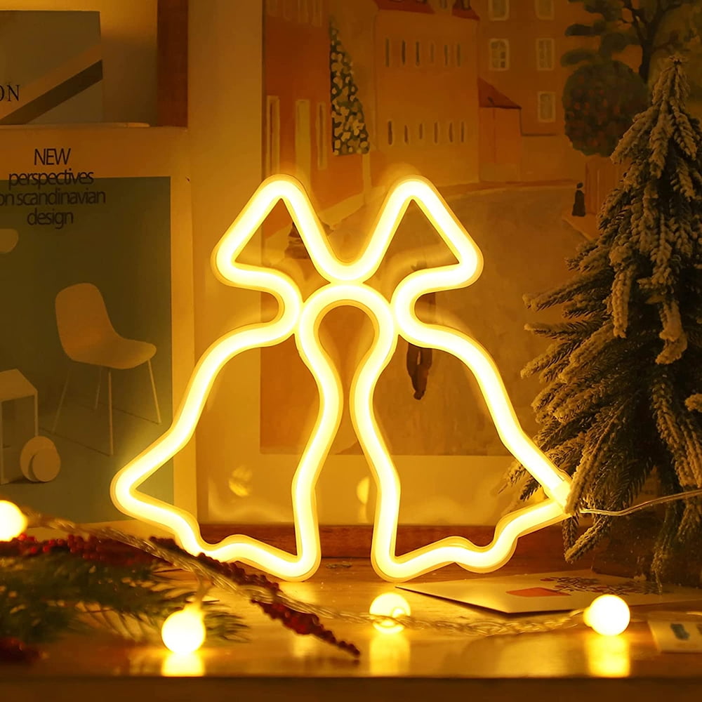 Rosnek Jingle Bell Neon Sign LED Neon Night Light, USB or Battery ...