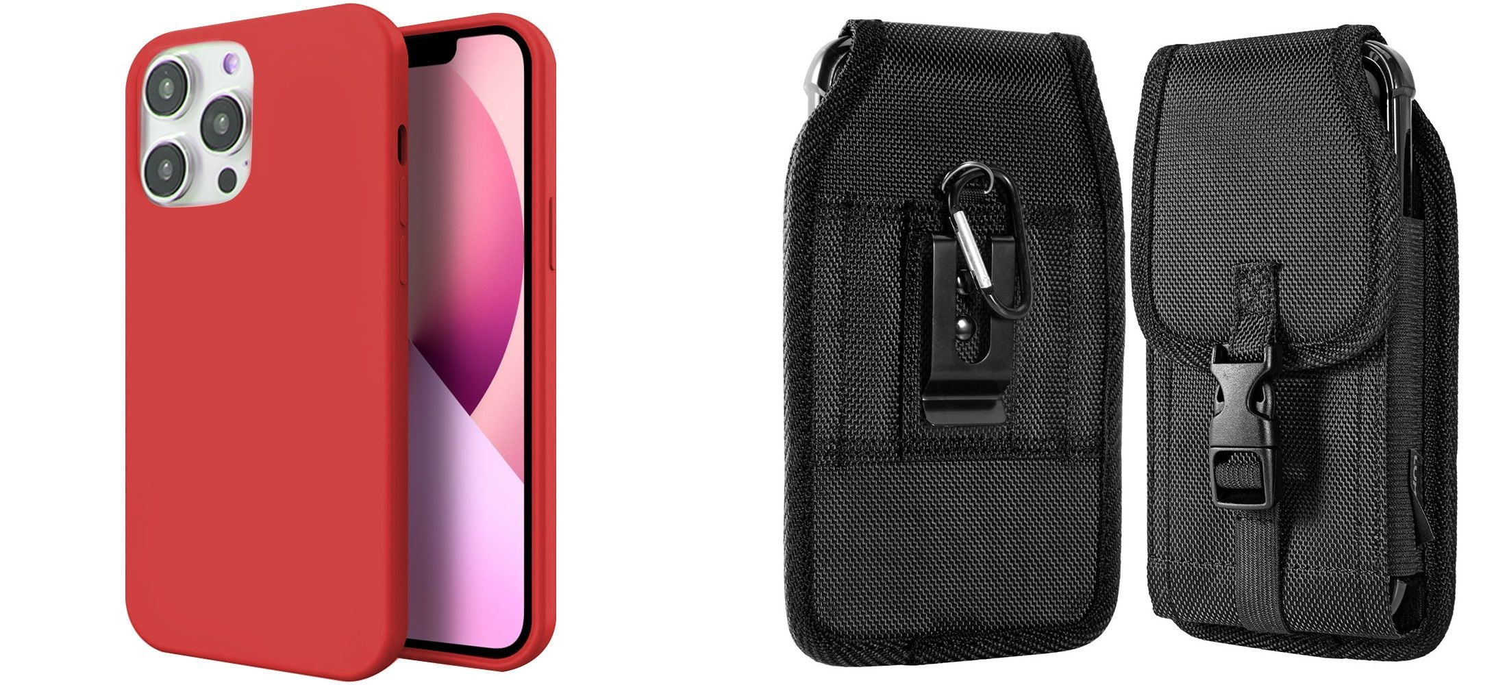 Slim Silicone Case and Belt Holster Pouch for iPhone 14 Pro Max - Red ...