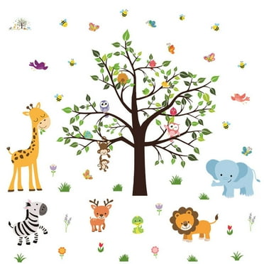 20packs Large Jungle Animal Tree Wall Decals Monkey Owl Wall Stickers ...