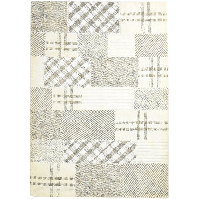 5' X 7' Rug Wool Cream Modern Tufted Scandinavian Abstract Room Size ...
