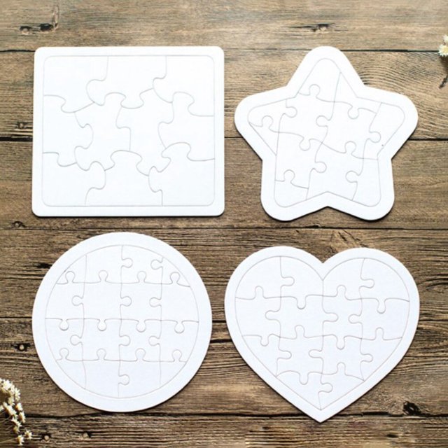 4Pcs Kids Coloring Blank Puzzle DIY Paper Jigsaw Puzzles Four Shapes ...