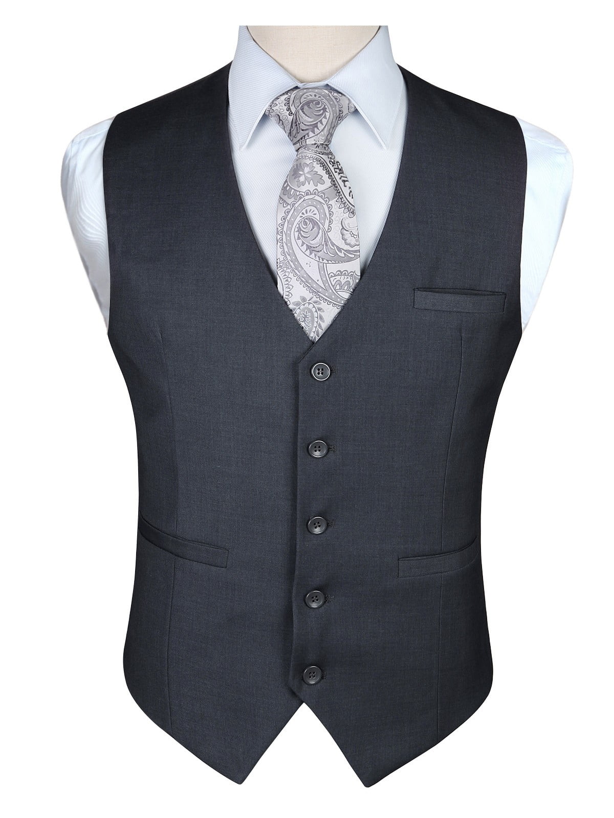 HISDERN Men's Suit Vest Business Formal Dress Waistcoat Vest with 3 ...