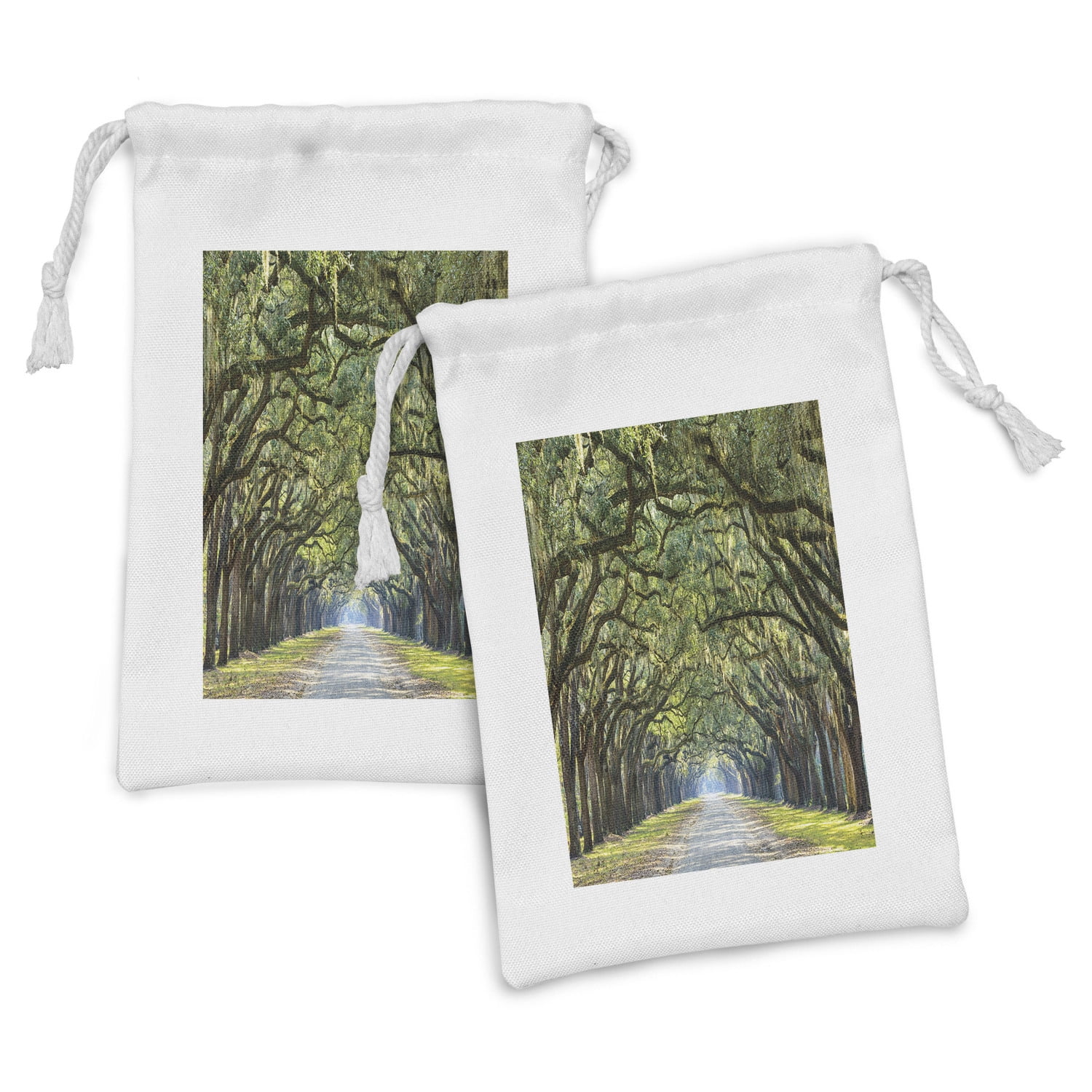 Forest Fabric Pouch Set of 2, Tranquil Pathway Strong Spring Trees ...