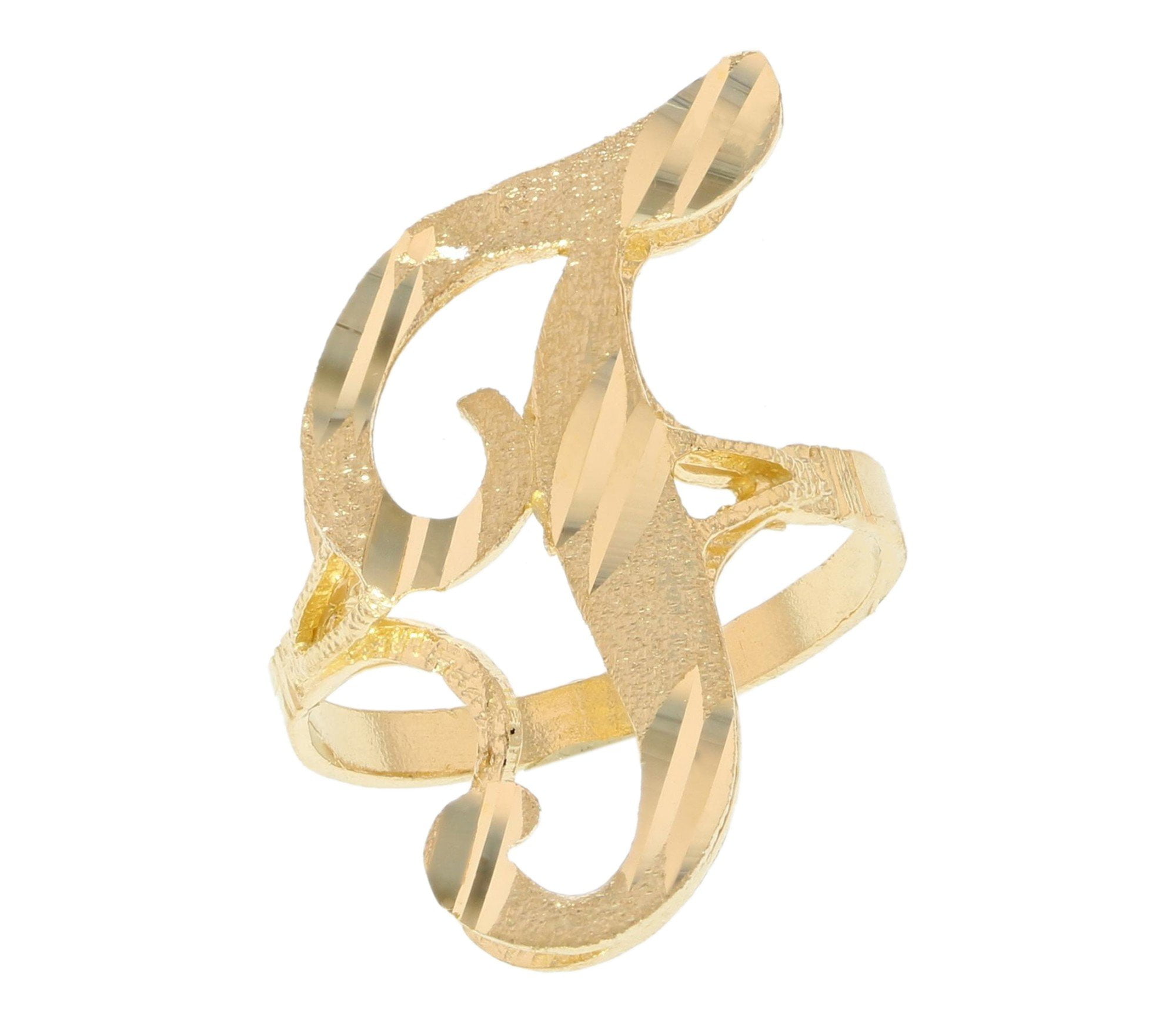 10k Real Yellow Gold Ladies Tendy Chic Diamond Cut Cursive Inital ...