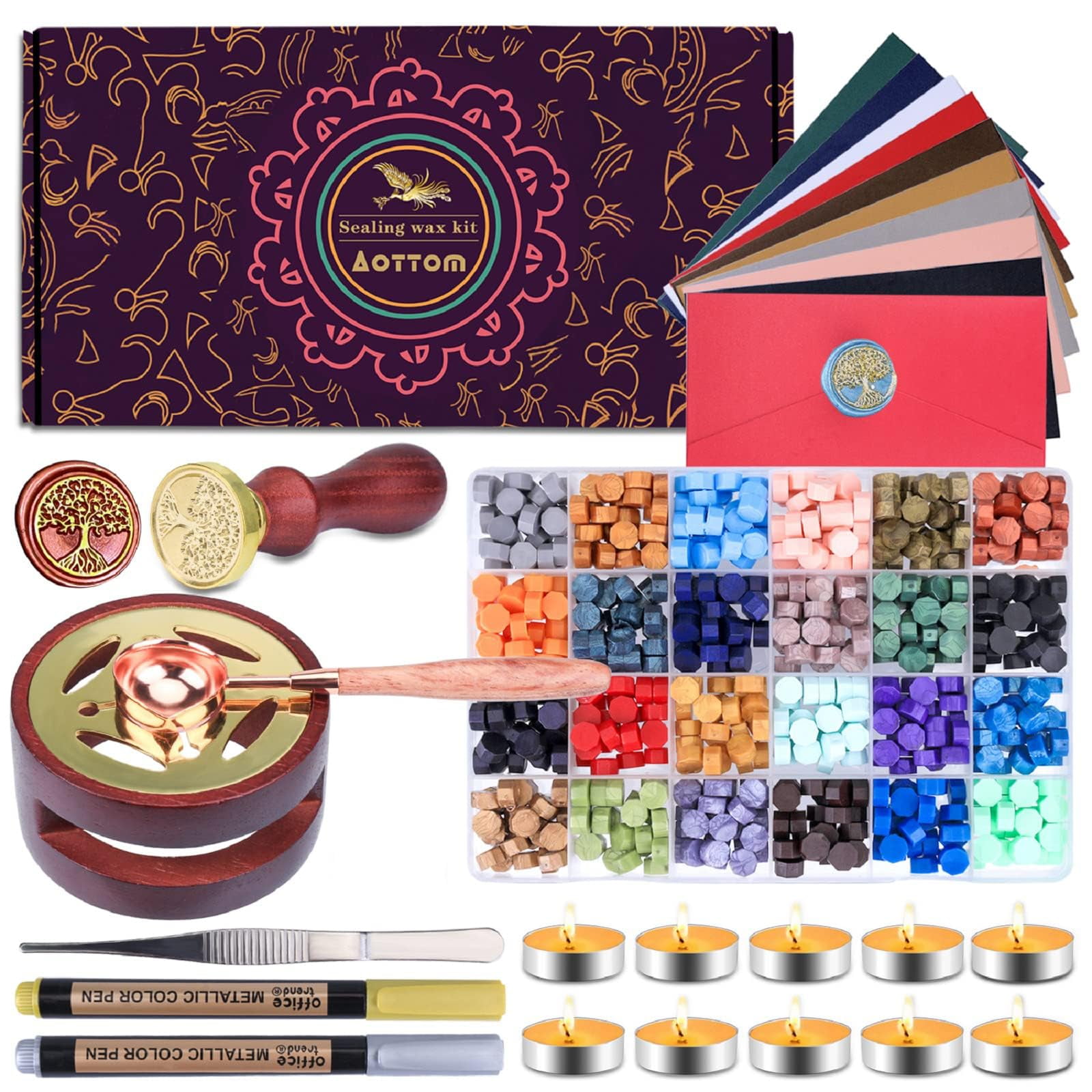Kit de sellos Wax Seal en la parte inferior, 24 colores, 650 cuentas ...