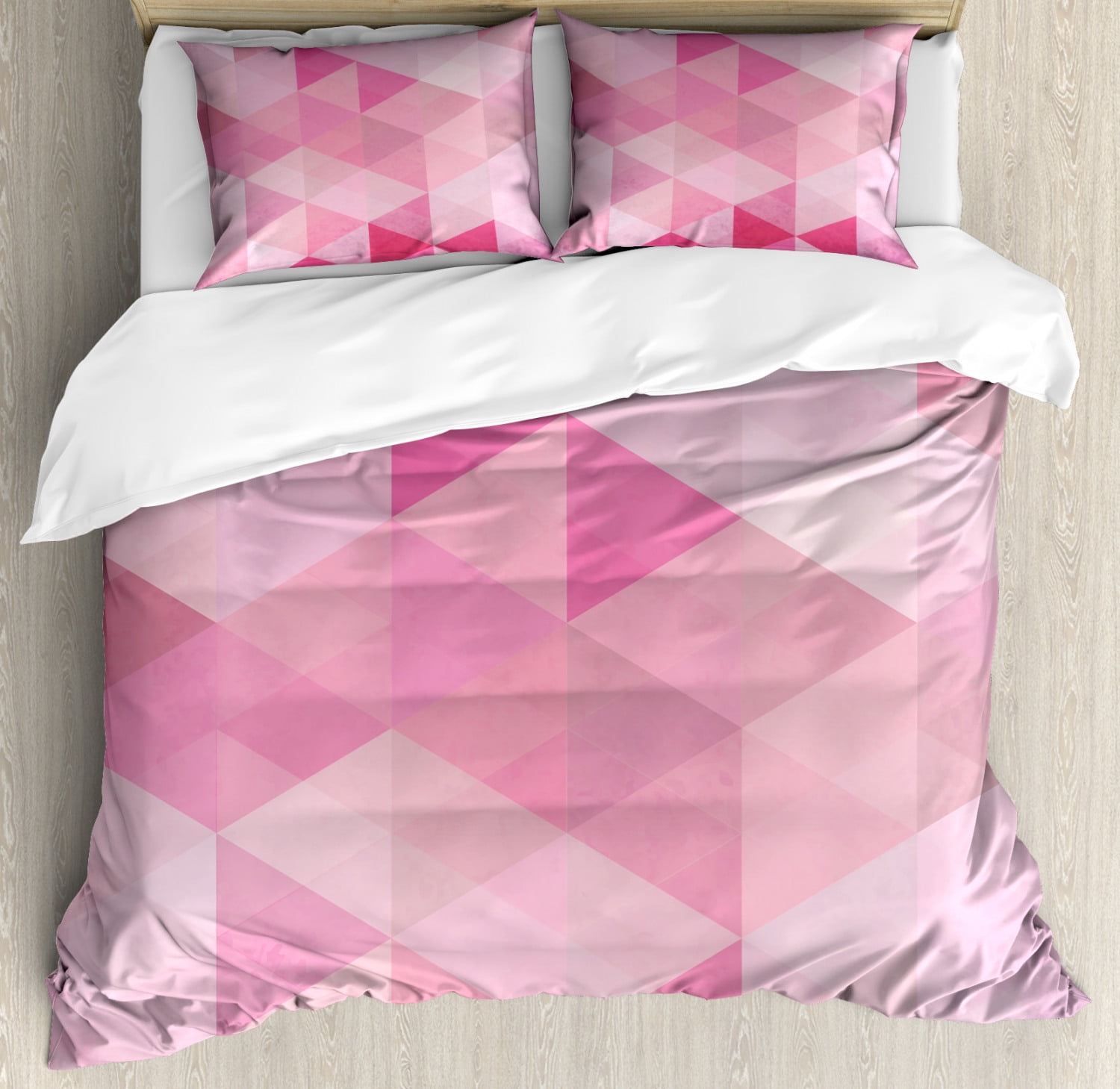 Pink Duvet Cover Set, Abstract Vintage Triangles Mosaic Grid Style ...