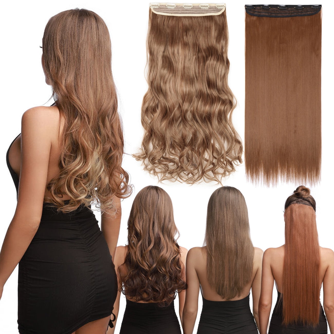 SEGO 3/4 Full Head Curly Wave Clips in Hair Extensions Synthetic ...