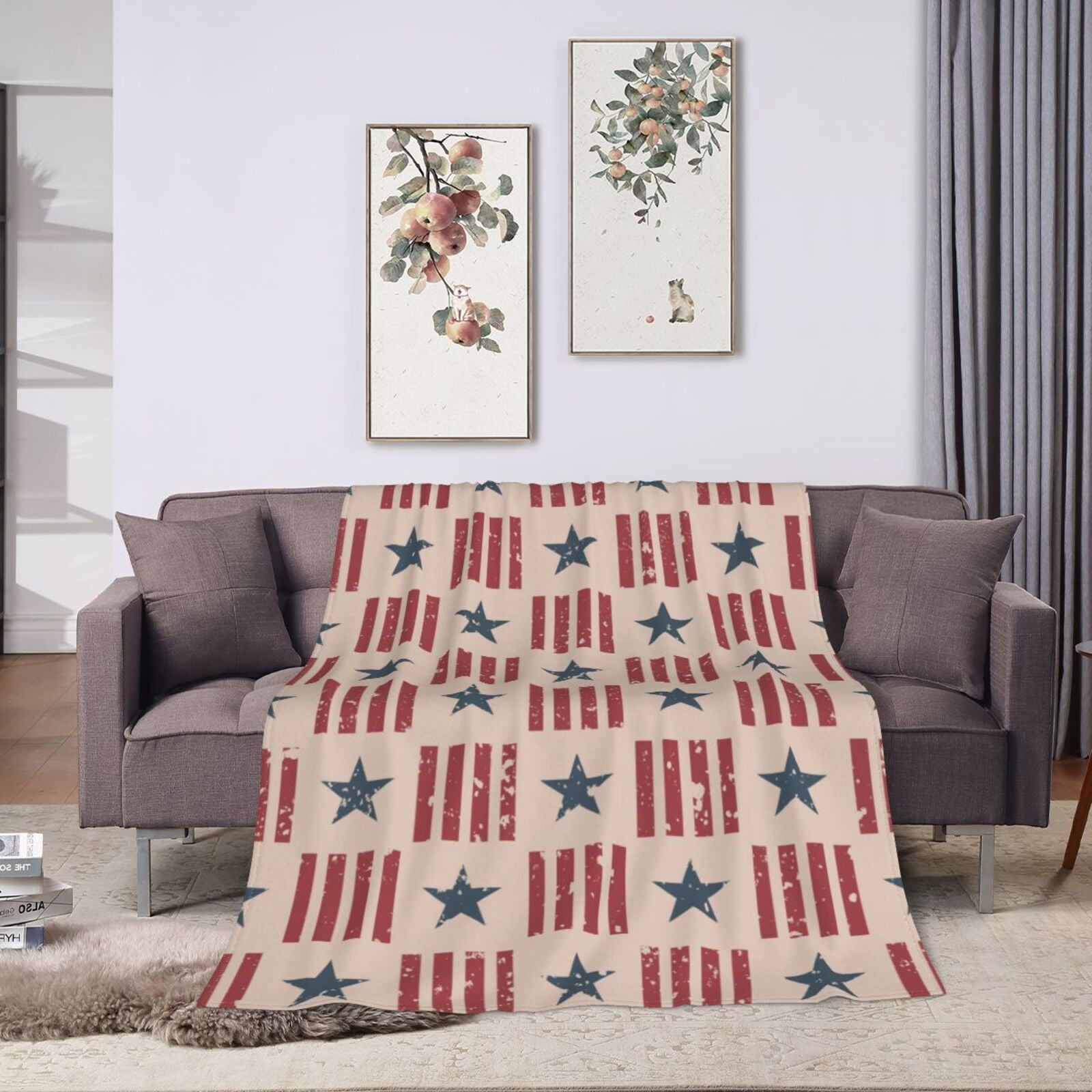 ZNDUO Retro Usa Flag Patriotic Pattern Throw Blanket, Lightweight Cozy ...