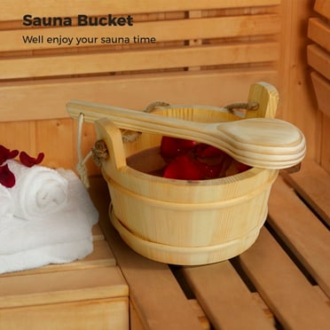 Sauna Bucket and Ladle Set for Steaming Room 4L Wooden Bucket with ...
