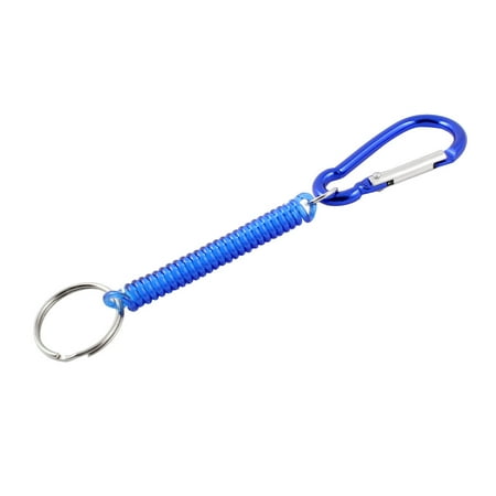 Carabiner Hook Blue Spring Stretchy Coil Keychain Key Chain Strap Rope ...