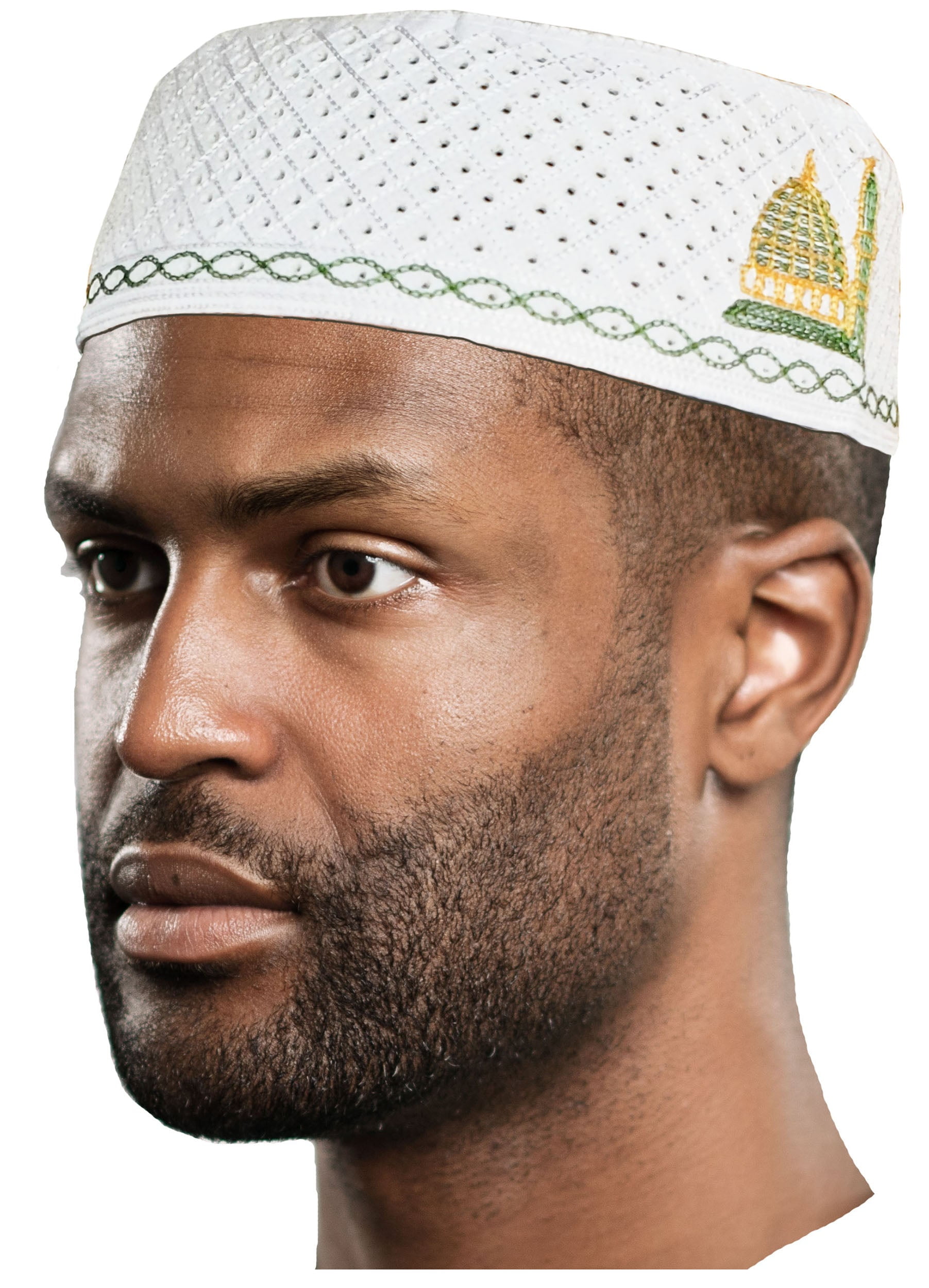 White, Gold and Green Kofia Hat African Embroidered Kufi Cap - Walmart.com