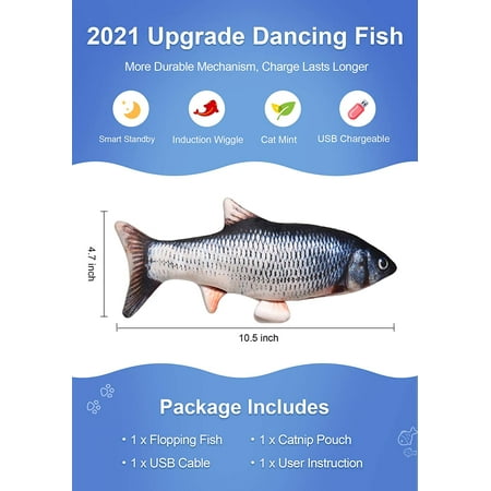 Electric Flopping Fish 10.5", Moving Cat Kicker Fish Toy, Realistic ...