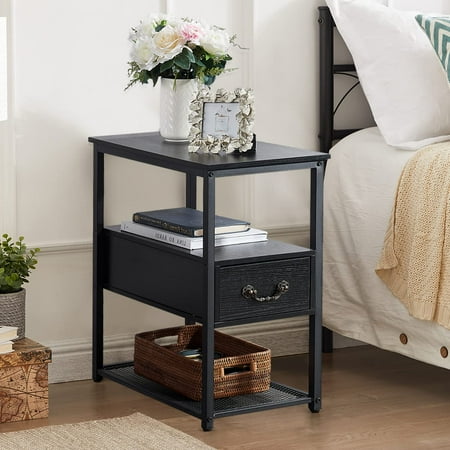 VECELO End Side Table, Tall Nightstand with Drawer and Shelf, Narrow ...
