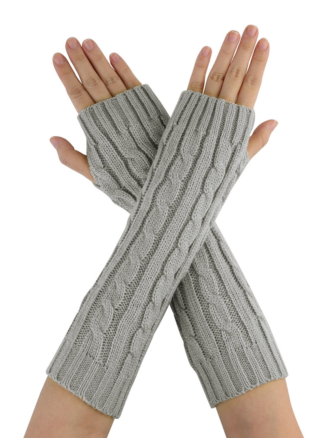 Allegra K Women's Fingerless Thumbhole Elbow Length Arm Knitted Gloves ...