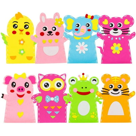 8 Pcs Animals Felt Hand-Puppets Kits for Kids DIY Sewing Puppets Craft ...